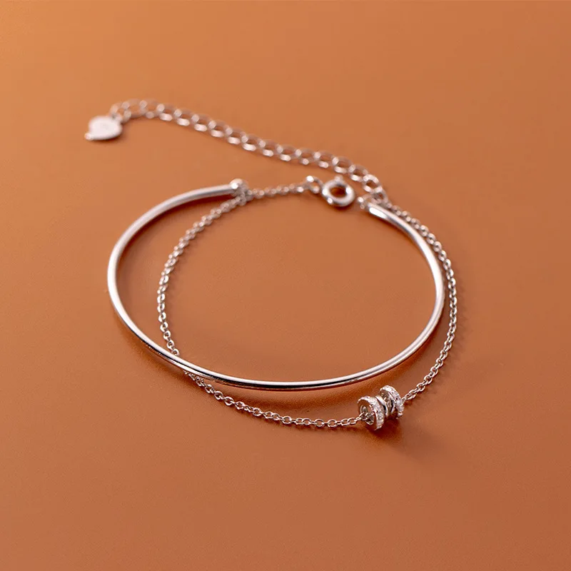 Double Layer Beads Chain Bracelet & Bangles 925 Sterling Silver Small ...