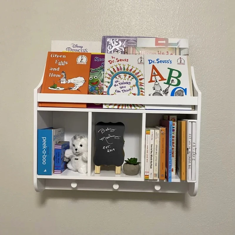 Wall Magazine Book Shelf Storage Bookshelf Wood Kids' Cabinet With Hook ...