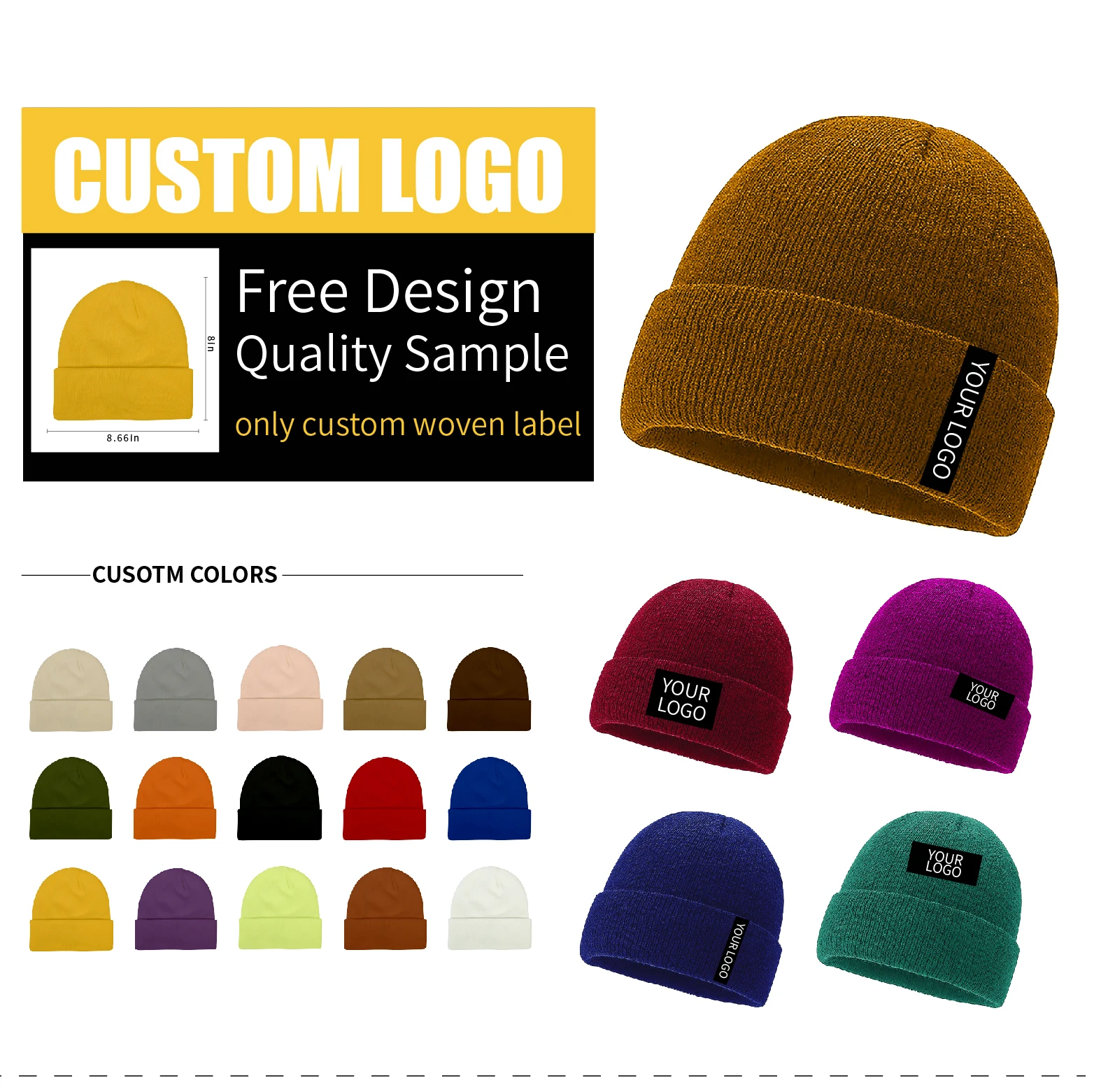 Custom Unisex Beanies Multi Color Beanie Winter Beanie Hat Knitted Hat ...
