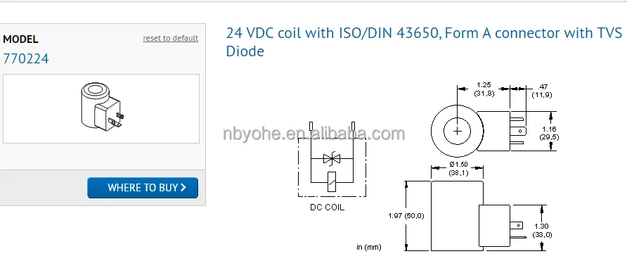Original 24VDC Coil with ISO/DIN 43650 Form a Connector