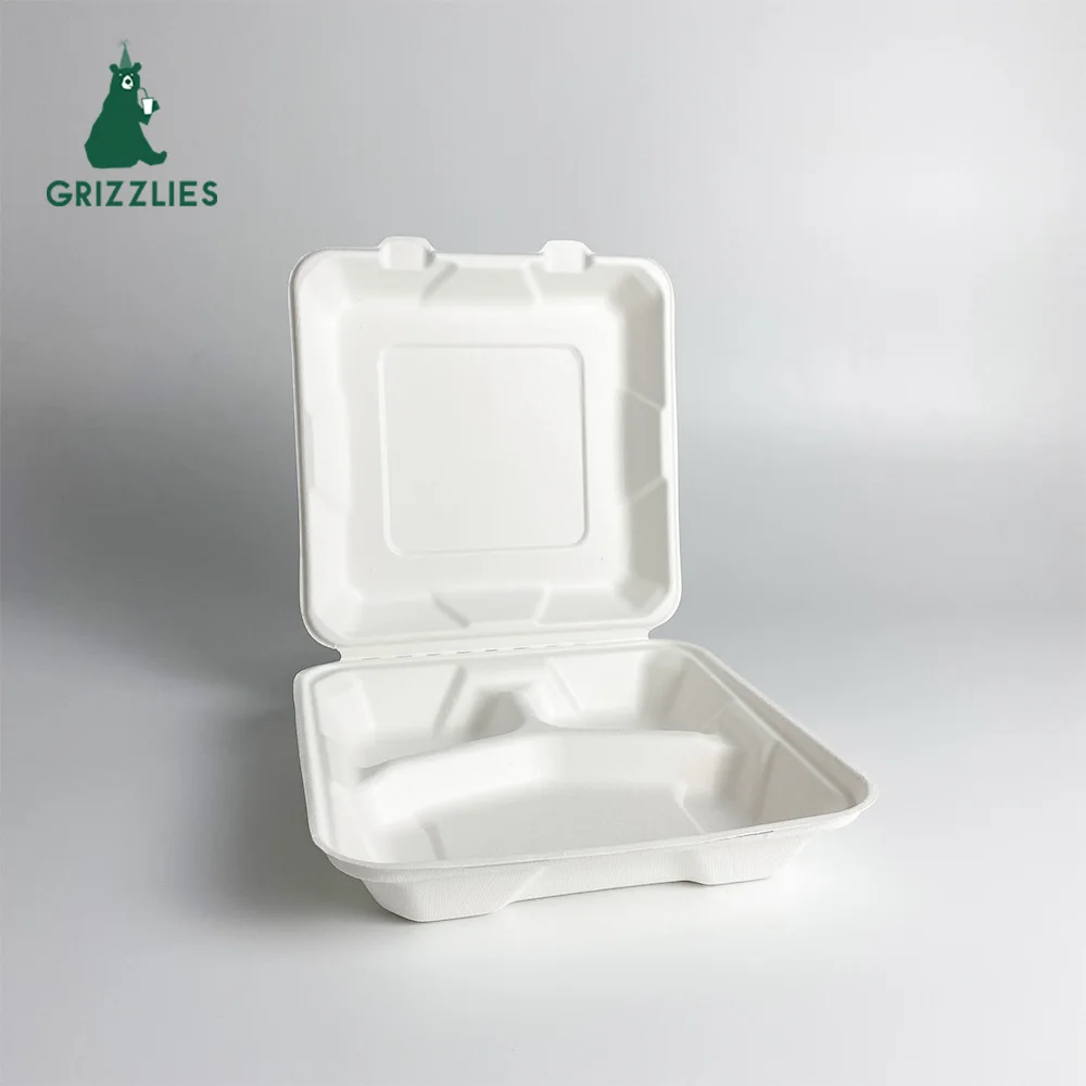 Disposable 3 Compartment Sugarcane Pulp Bagasse Take Away Food Lunch ...