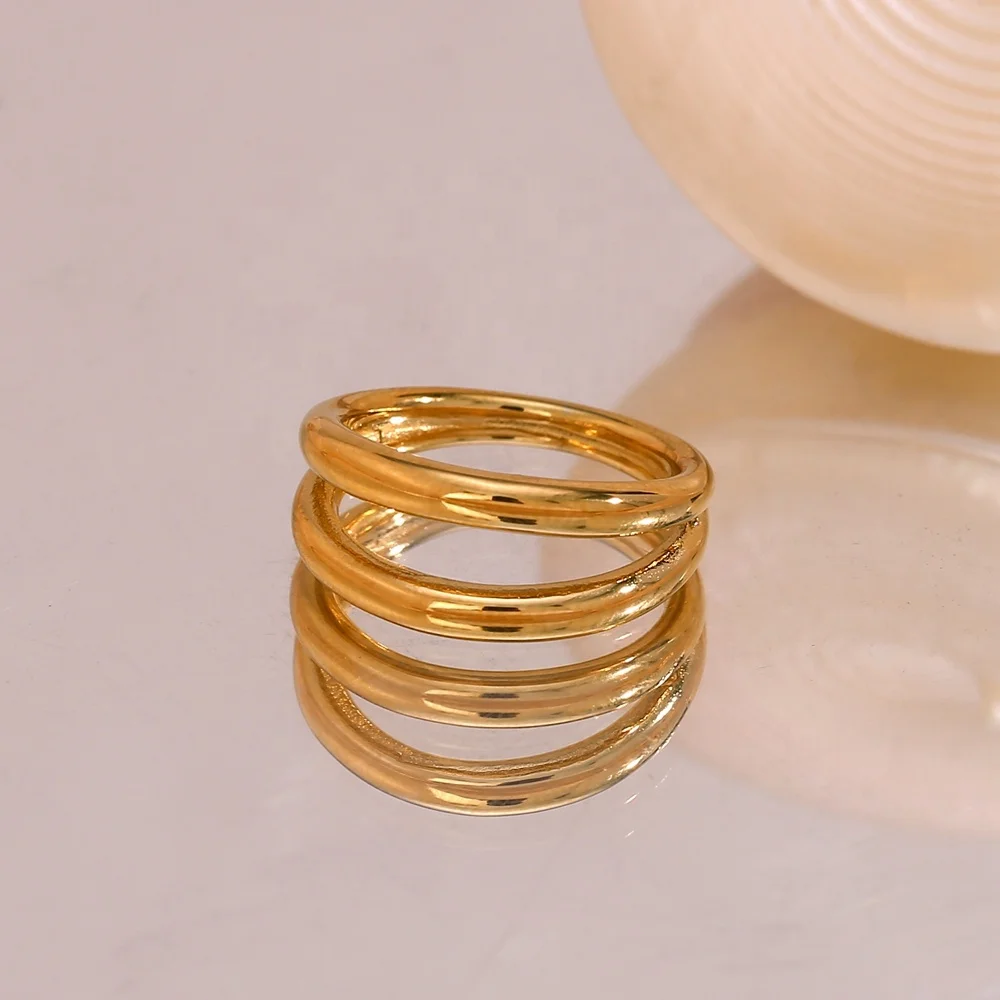 Minimalist Double Layer 18k Gold Plated Stainless Steel Rings for Women
