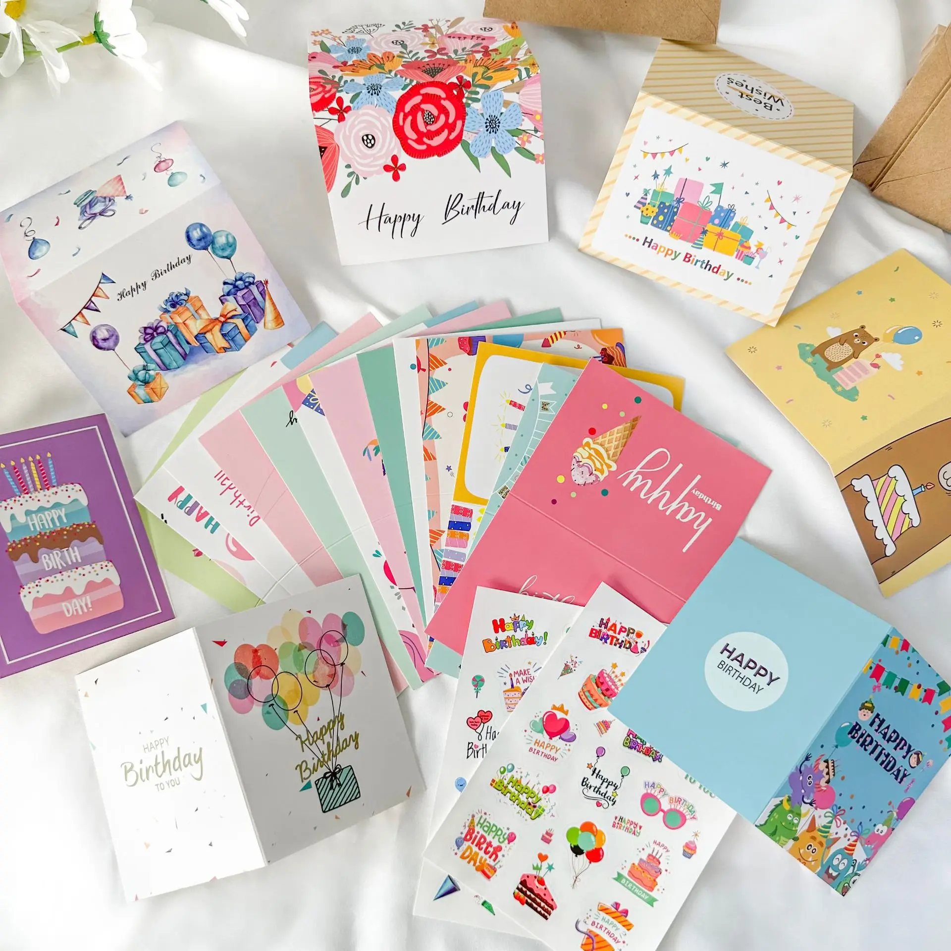 Variety Assorted Custom Happy Birthday Bulk Greeting Cards with Envelopes