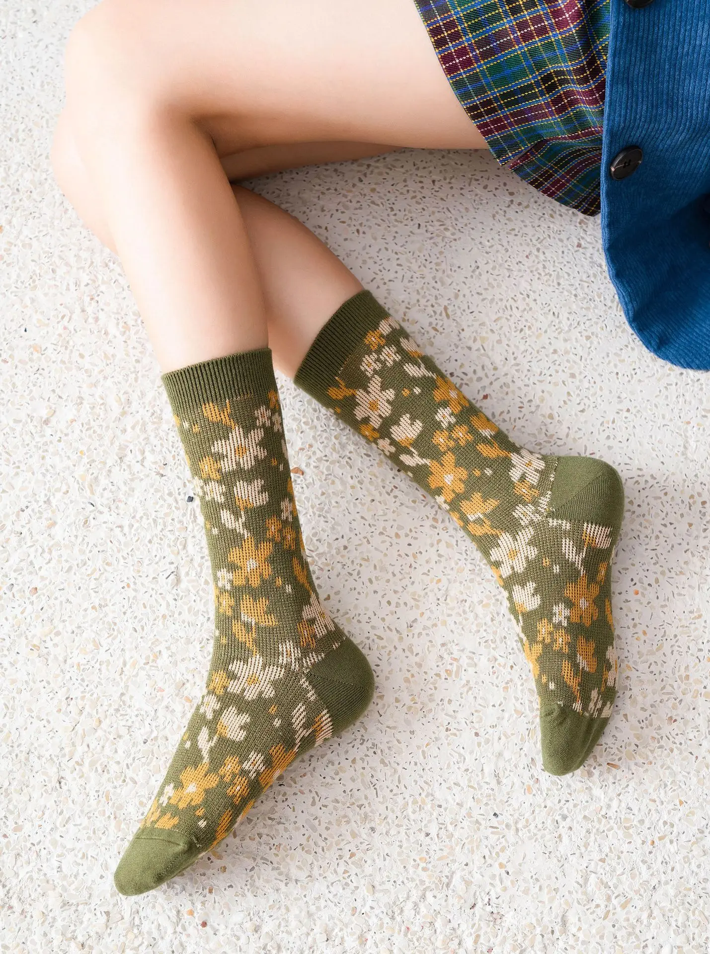 Women 6 Colors Vintage Flower Socks Floral Retro Style Novelty Cotton ...