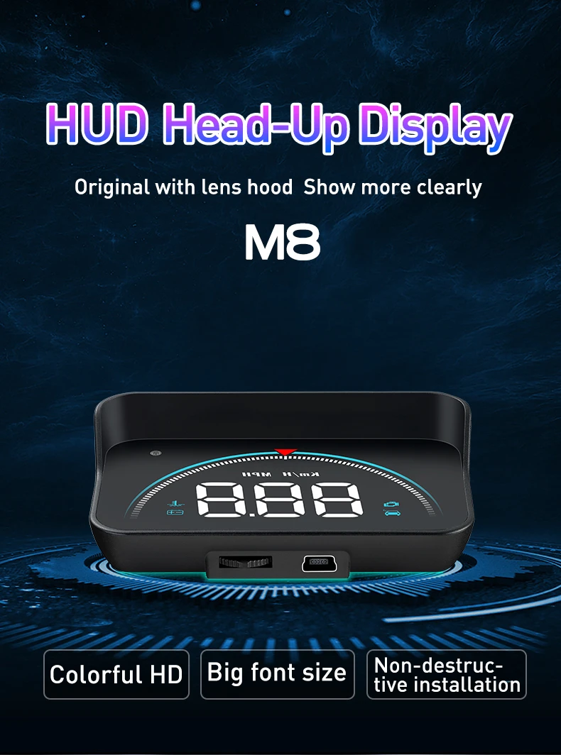 M8 Head Up Display Car Obd2 Overspeed Warning System Hud Windshield ...