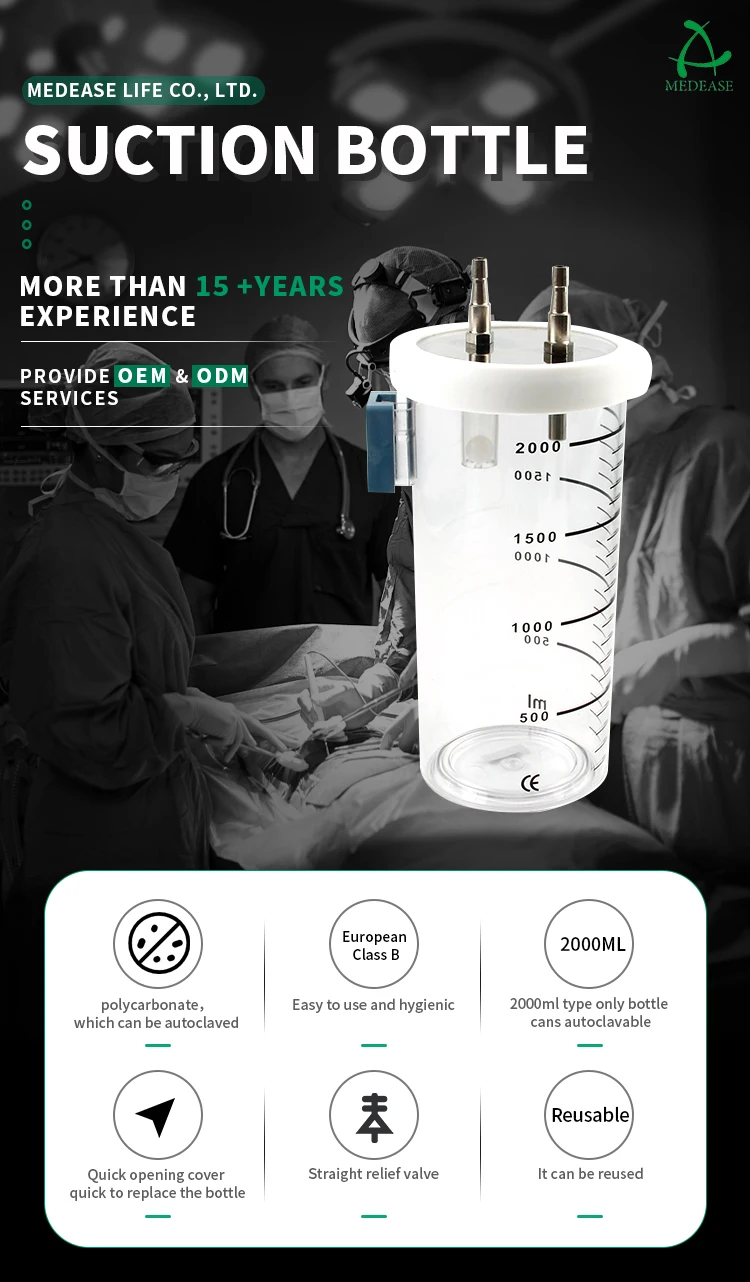 2 Litre Sputum Suction Tank - Medease ME2008-3 for Medical Use