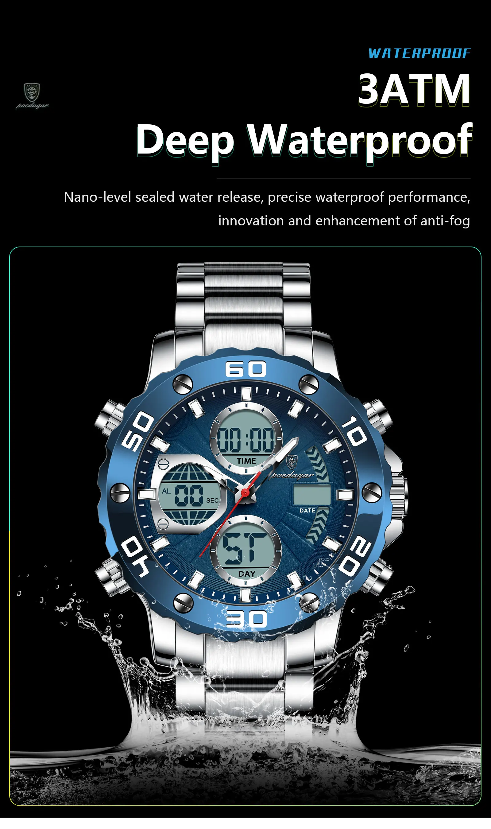 Poedagar Men's Digital Watch - Waterproof & Luminous