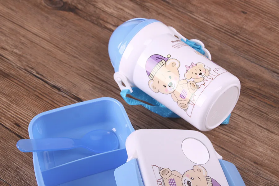 Portable School Children Cartoon Mirror Lunch Box with 500ml Straw ...