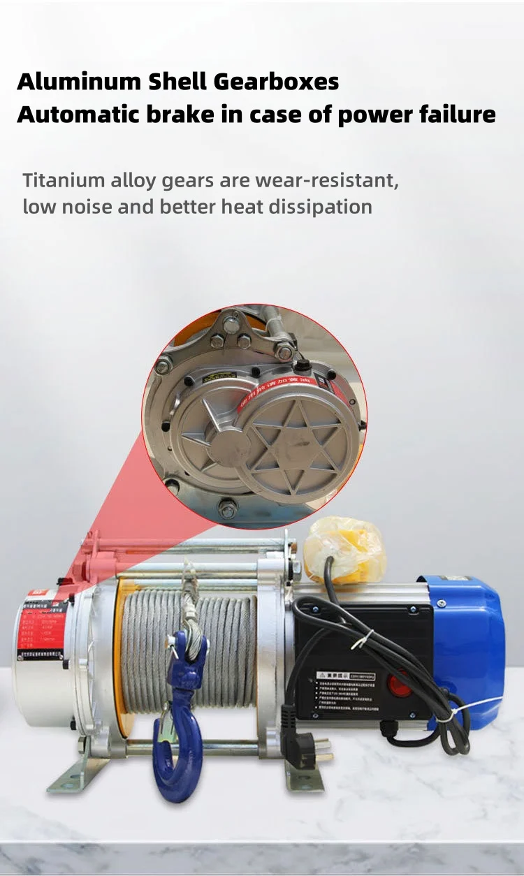 Aluminum Shell Wire Rope Electric Mini Winch 1 Ton Hoist 220v Small ...