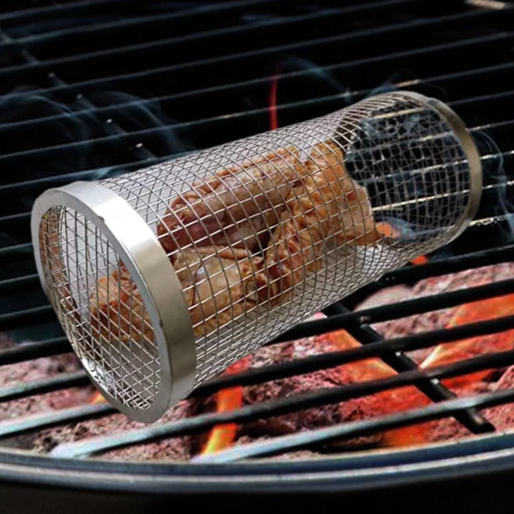 Stainless Steel Wire Mesh Bbq Rolling Grilling Basket - Buy Portable ...