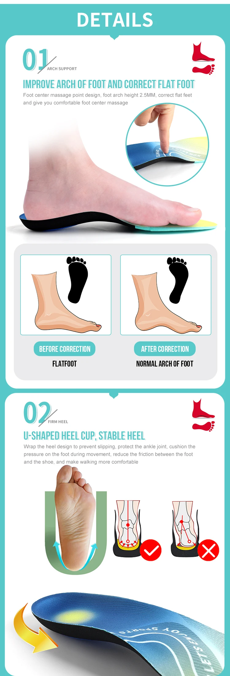 99insole Eva Orthopedic Heel Protected Hard Arch Wholesale Men O/x Leg ...