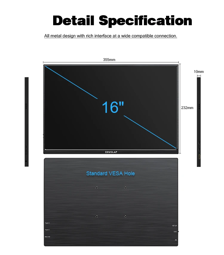 ZEUSLAP 16 Inch Portable Monitor - Ultimate Gaming Display