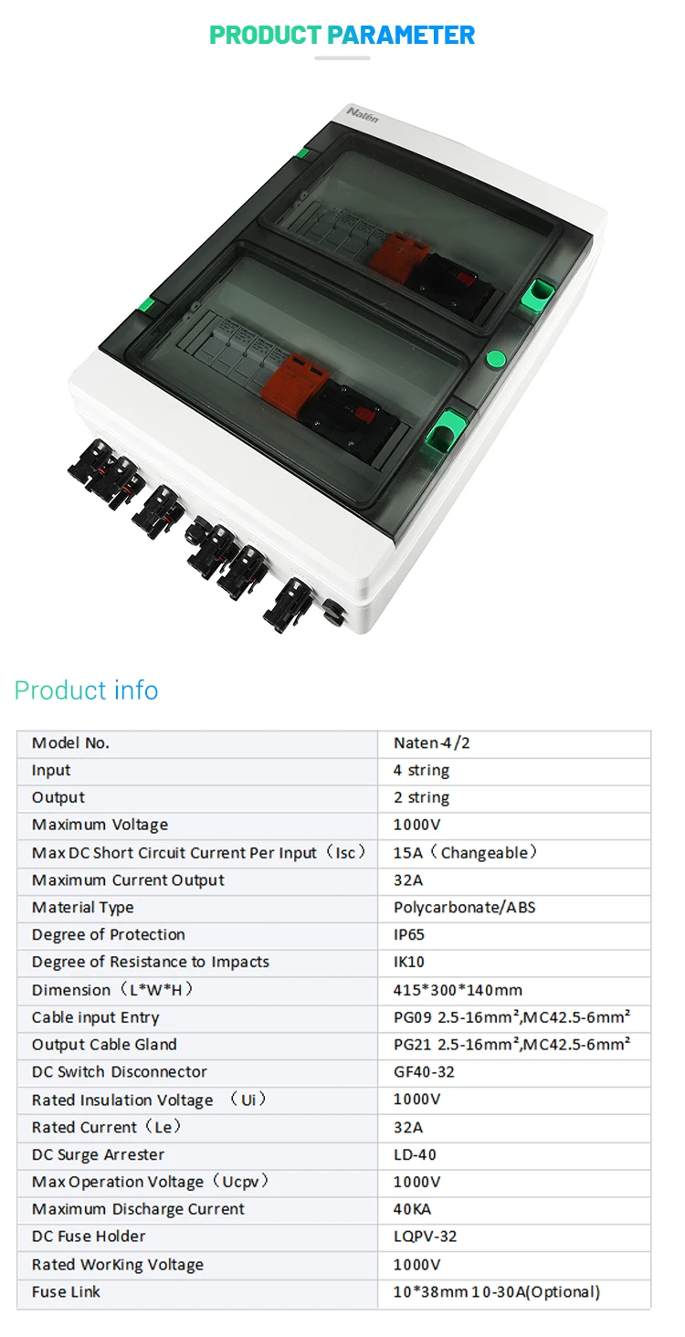 Combiner Box Solar 4 in 2 Out Photovoltatic 1000V Solar Combiner Box ...
