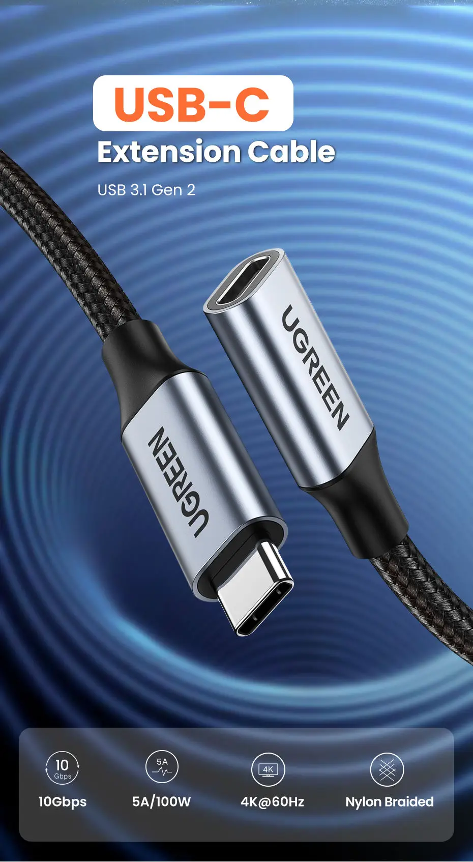 Ugreen USB C Extension Cable - 1m Fast Charging Solution