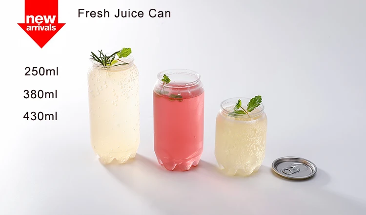 380ml Clear PET Plastic Soda Can with Easy Open Lid