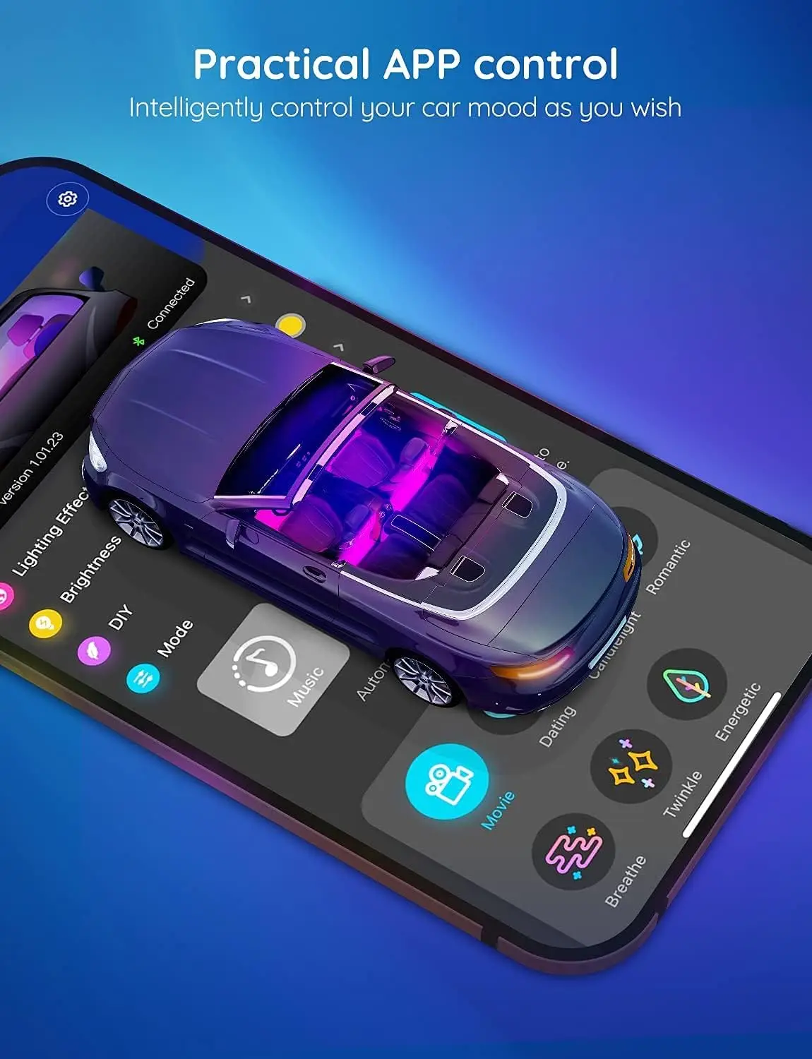 12 LED App Control RGB Inside With Music Mode Ambient Lighting Car Foot ...