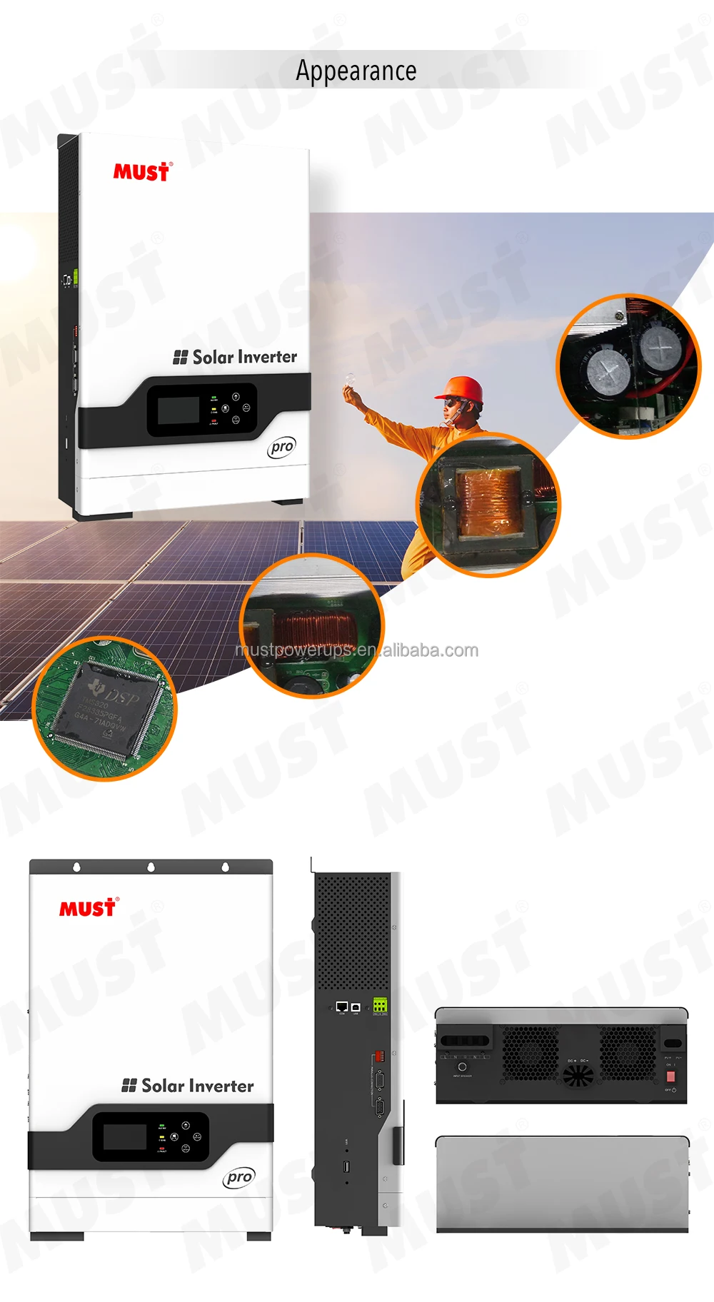 MUST Power PH1800 Pro Hybrid Solar Inverter - 5.2KW Efficiency