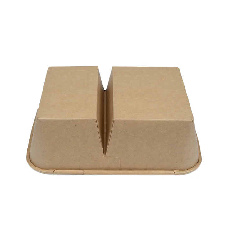 Double-Grid Disposable Rectangular Paper Lunch Box with Flat Bottom ...