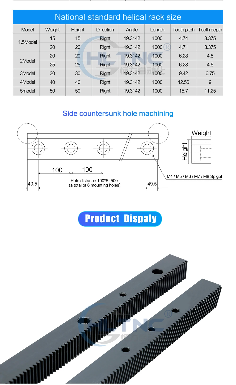 Customized Straight Gear Rack With Mounting Holes 1m/1.5m/2/2.5/3m Any ...