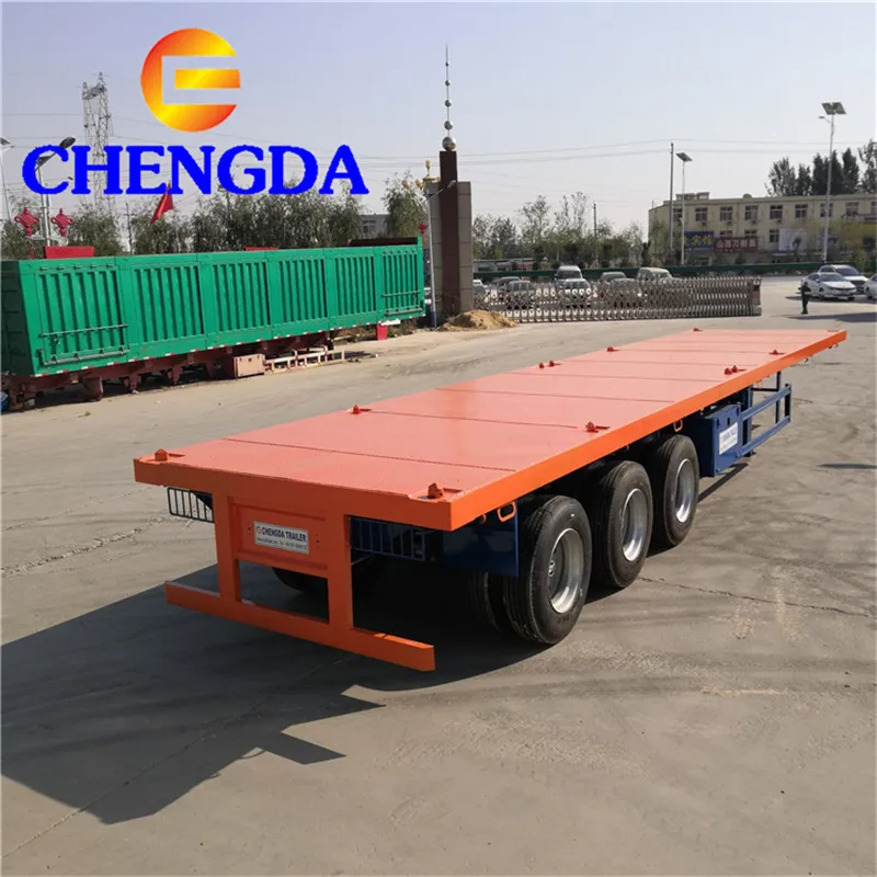 Shipping 40 Feet Container Transport Flat Bed Trailer 3 Axle Flatbed ...