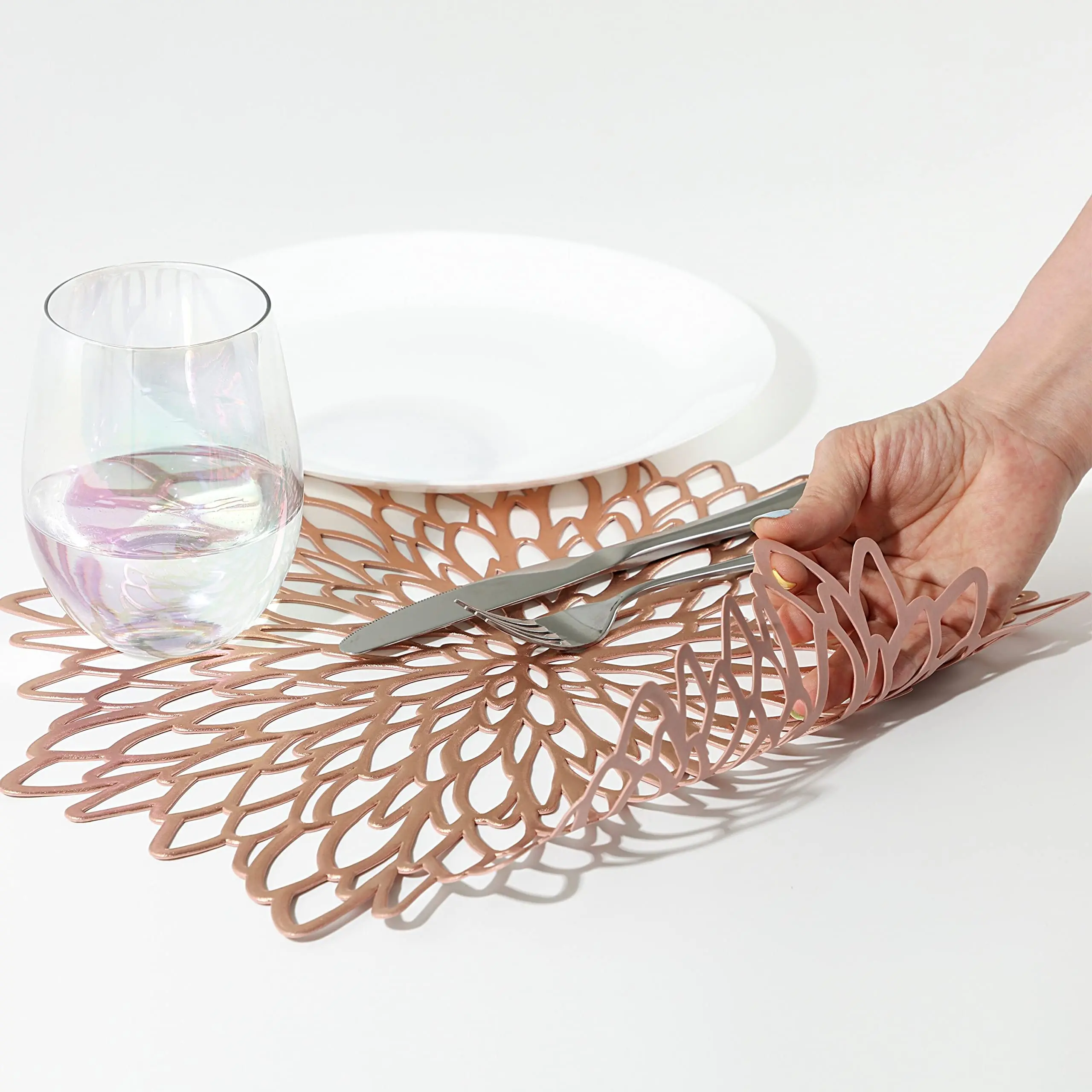 Elegant Gold Chinese Style Cotton Rose Placemats Anti Slip Waterproof ...