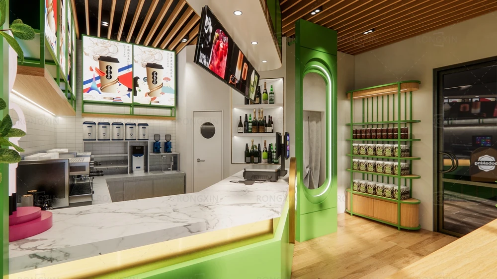 Retail Juice Shop Interior Design: Modern Boba Tea & Juice Bar Shop ...