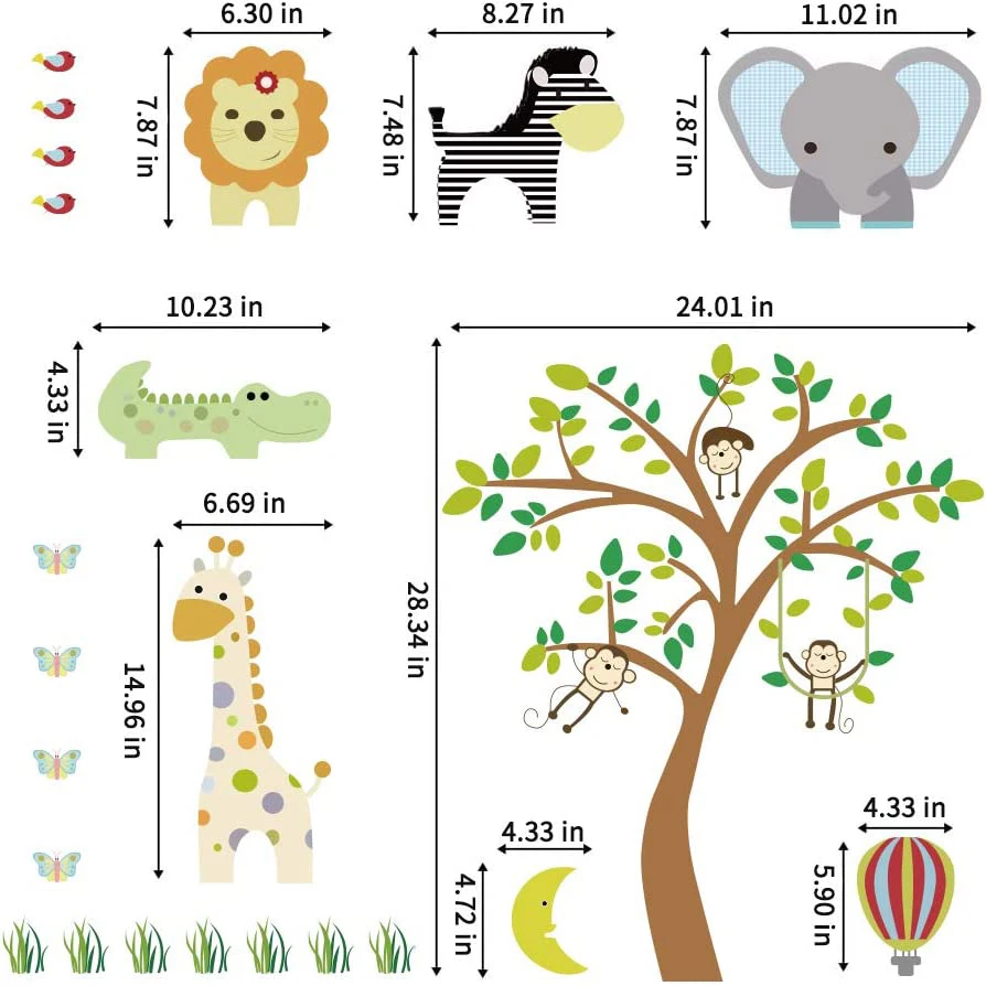 Nicro Cartoon Jungle Animals Kids Wall Decoration Stickers Wall Decals ...