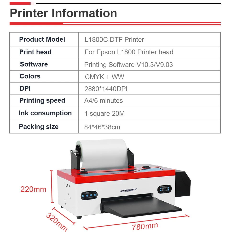 Colorsun A3 L1800C DTF Printer - Full-Automatic T-Shirt Printing ...