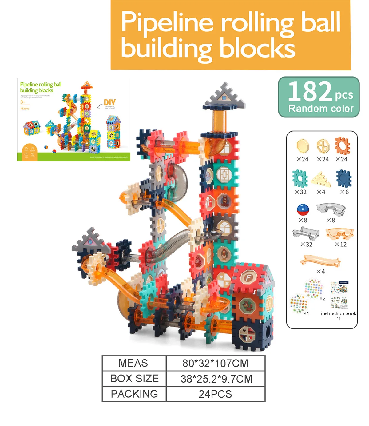 286pcs Pipeline Rolling Ball Track Toy Building Blocks Stem Kids Marble ...
