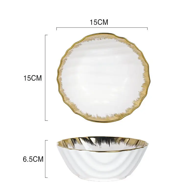 Creative Gold Silk Ceramic Wave Pattern Steak Plate Bowl