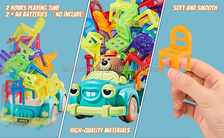 Children Funny Bear Car Chair Stacking Toys Parent-child Interactive ...