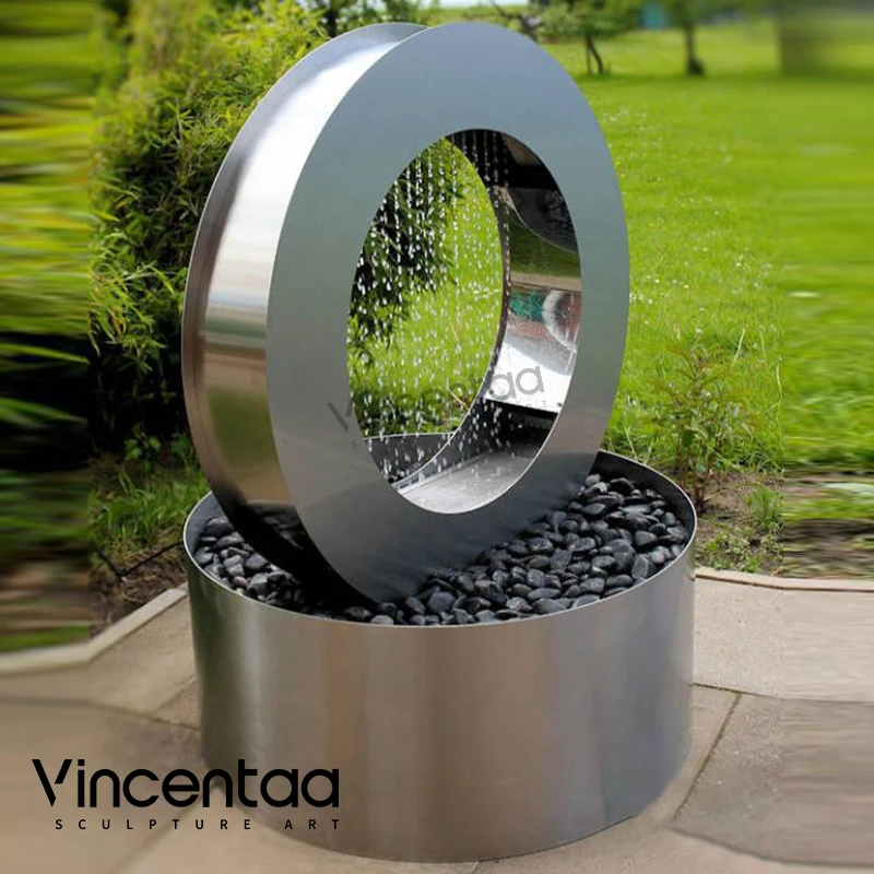 Large Outdoor Modern Garden Round Circle Metal Stainless Steel Water ...