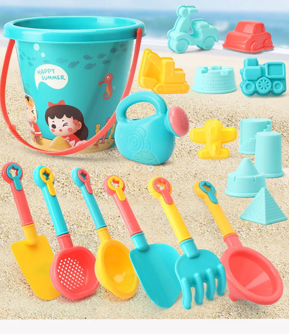 Summer Toy 18 Pcs Beach Bucket Shovel Sand Rake Toys Kettle Sand Castle ...