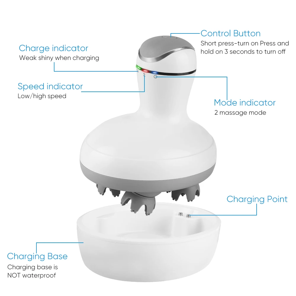 Cordless Handheld Silicone Head Massager Cordless Hair Scalp Massager ...