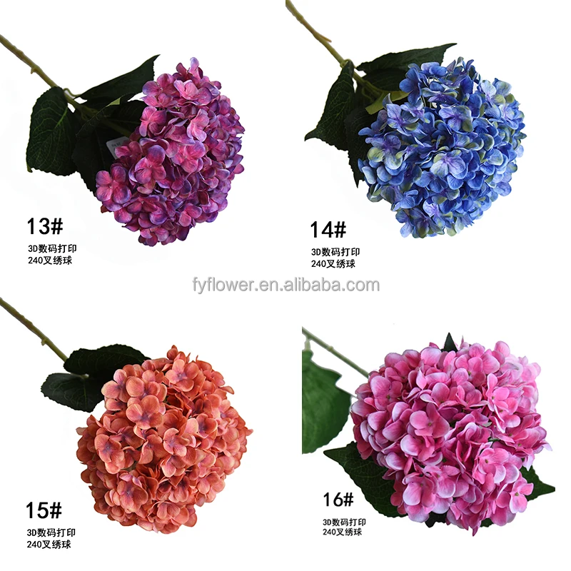 3d Artificial Hydrangea Silk Flower Heads With Stem Fake Blue Hydrangea ...