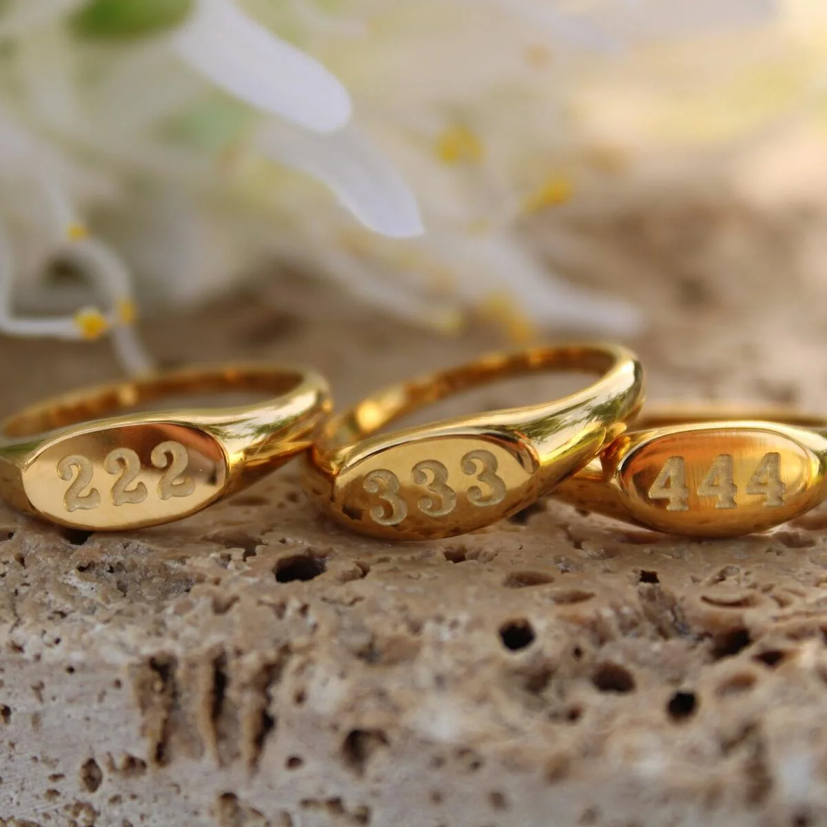 Wholesale 18K Gold Engraved Numbers Angel Number Ring 111-999