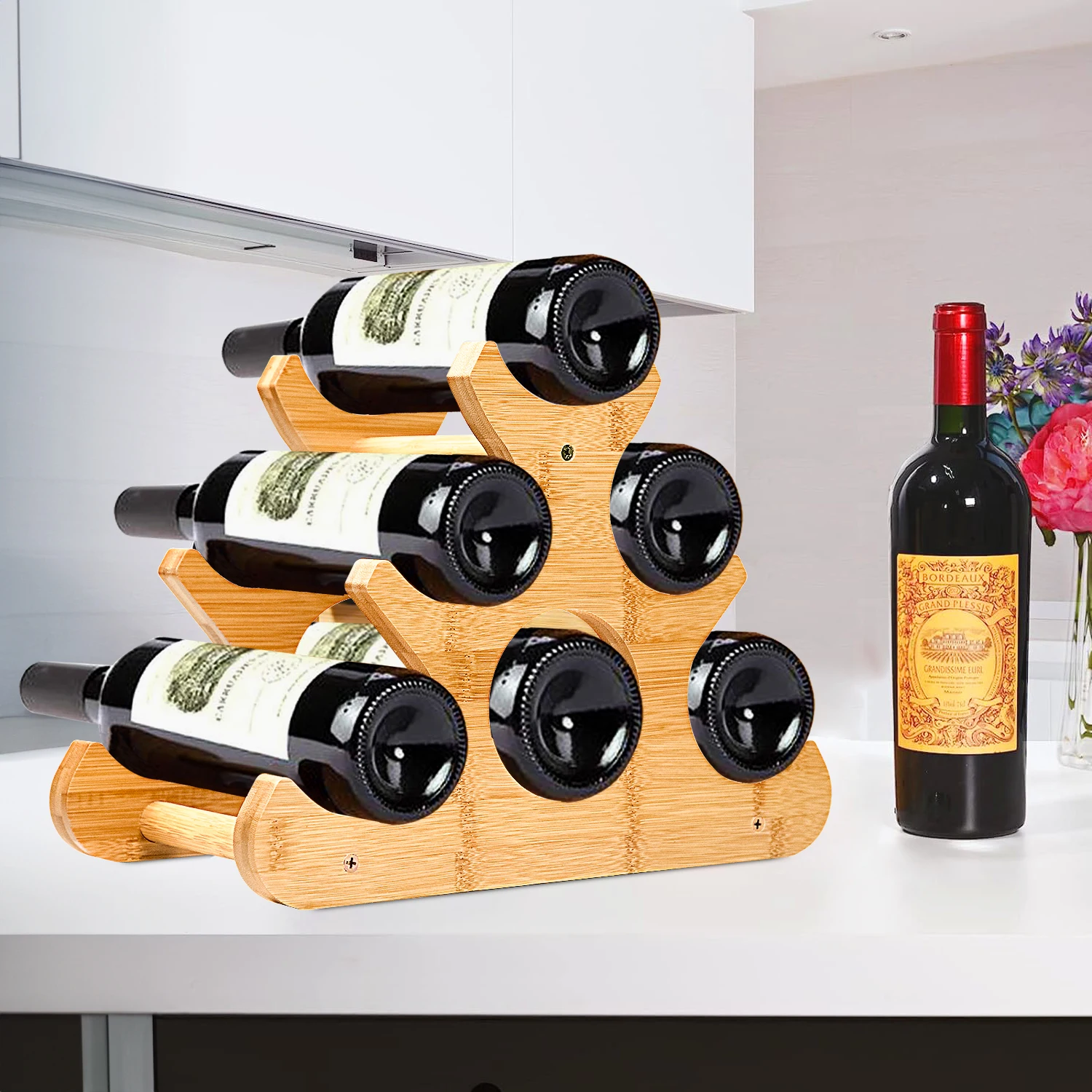 Wholesale Bamboo Countertop Wine Rack 6 Bottle Holder Freestanding ...