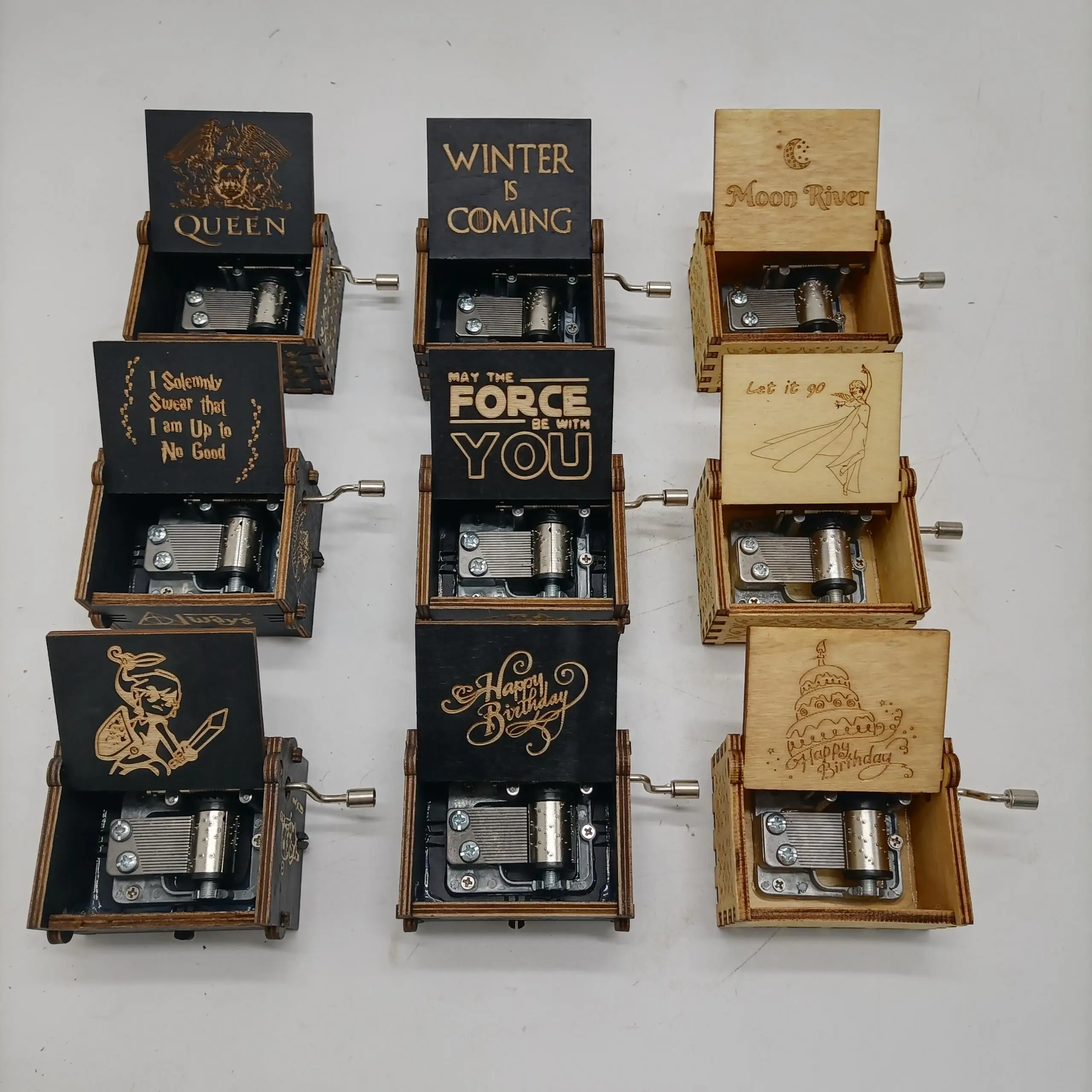 Handmade Wholesale Laser Cut Wooden Hand Crank Music Box