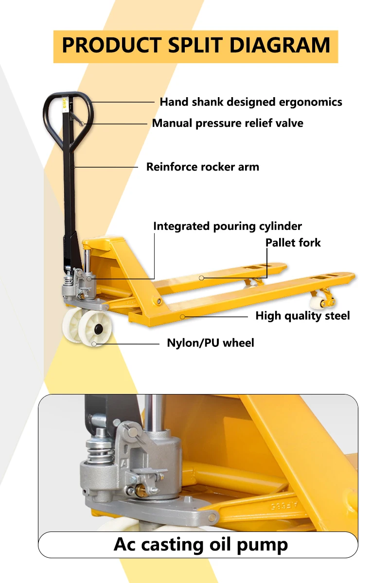 2500kg Hand Pallet Truck Manual Hydraulic Trolley High Lifting Forklift ...