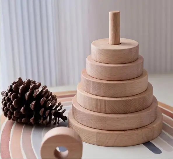 Baby Montessori Stacking Nesting Toys Stacking Wood Blocks Ring Stacker ...
