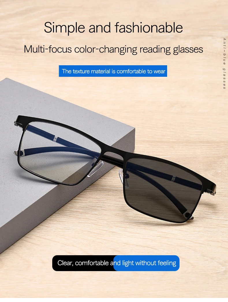 Rectangle Frame Color Changing Anti Blue Light Eyeglasses Photochromic ...