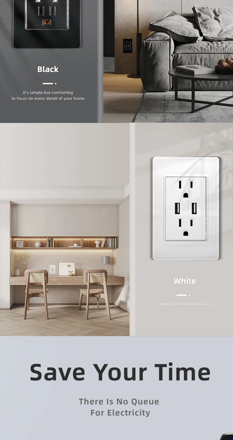 110V 220V Tempering Glass Frame Sockets Gold Gray Black White 6 Pin USA ...