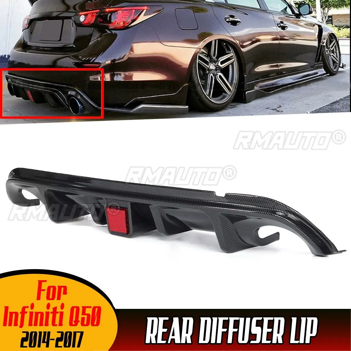 Q50 Carbon Fiber Look/Black Car Rear Bumper Lip Diffuser Spoiler Guard ...
