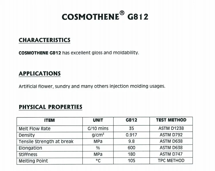 COSMOTHENE LDPE G812 MFR35 Injection Grade High Gloss Ldpe Granules ...