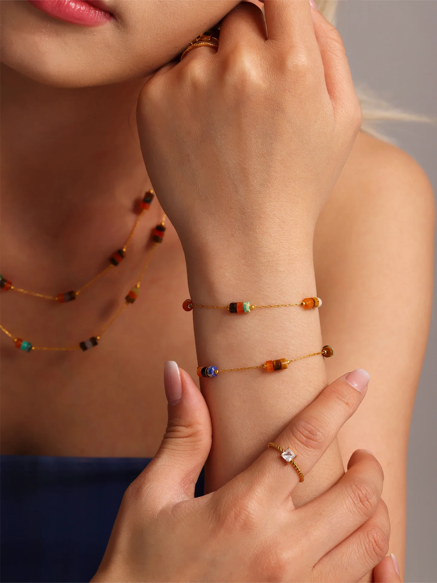 Carline Wholesale Natural Stone Fashion Jewelry Set Wine Red Beads Gold ...