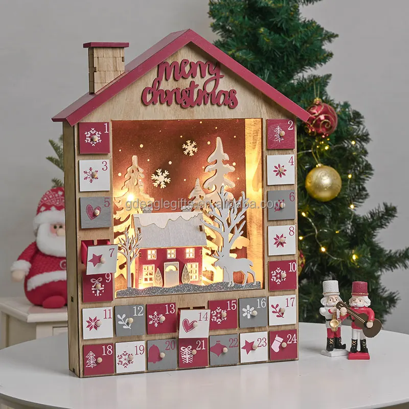 EAGLEGIFTS LED Lighted Xmas Wooden Advent Calendar House with 24 Large ...