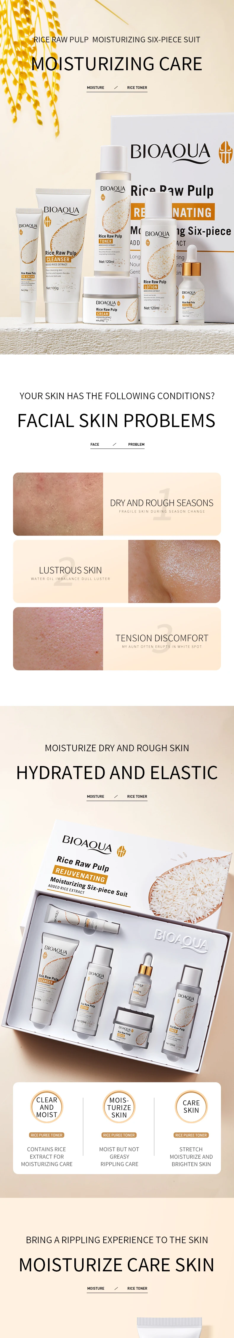 Bioaoua Rice Original Pulp Moisturizing 6-piece Skin Care Set Hydrating ...