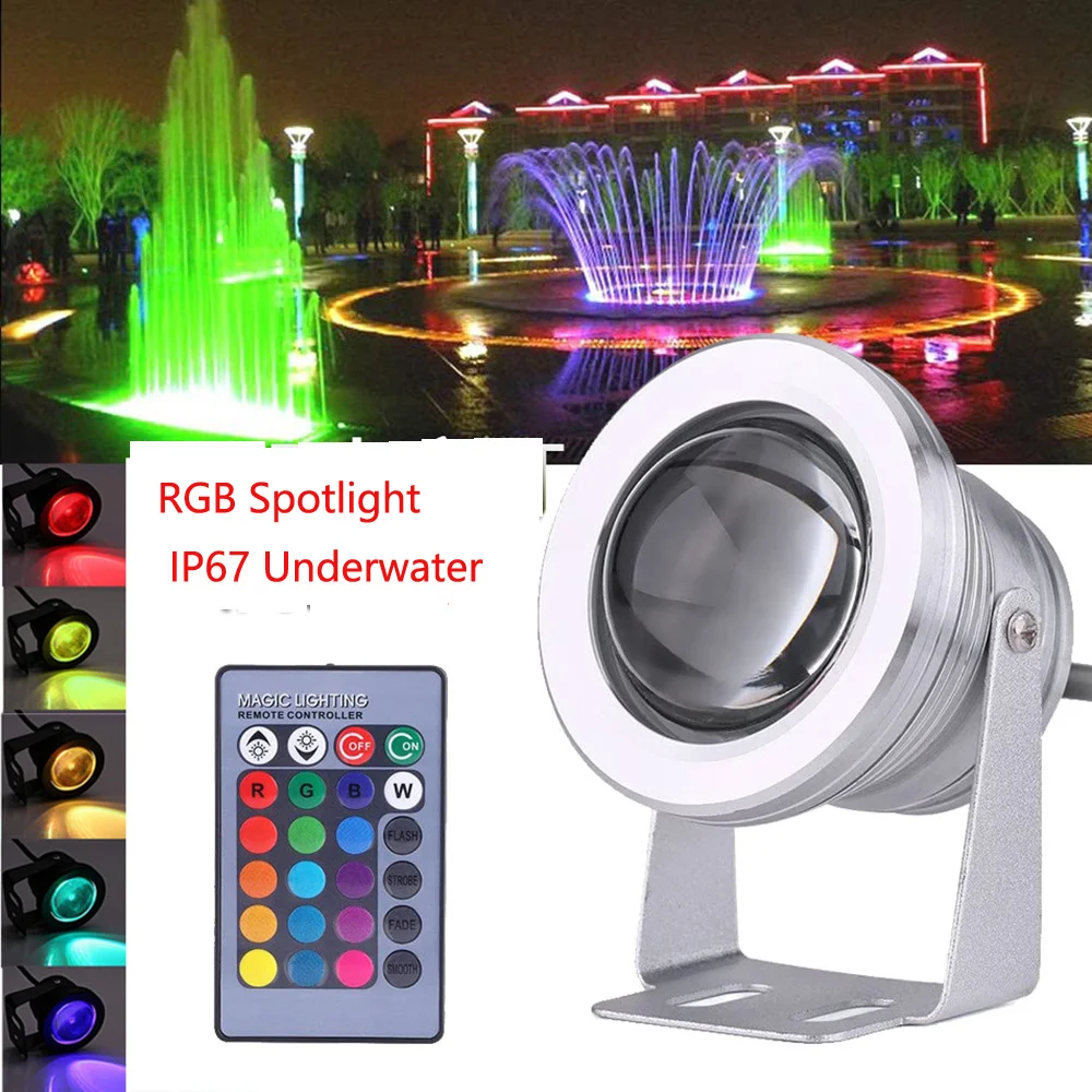 12V RGB LED Underwater Fountain Light 10W Waterproof IP68 Landscape ...