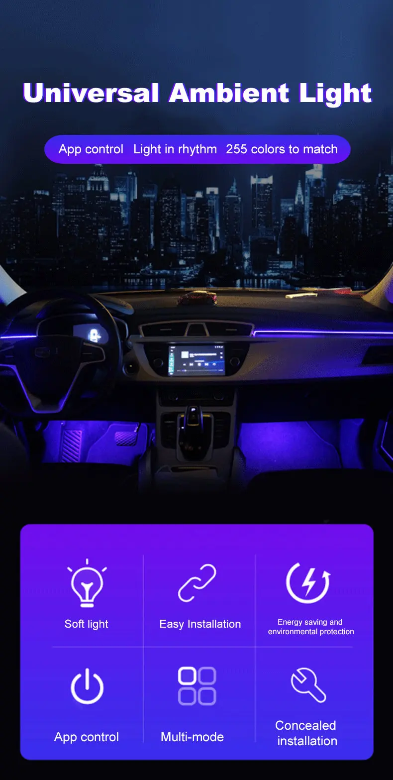 Wholesale Multicolor Led Ambient Light Car Ambient Light Strip Ip68 ...