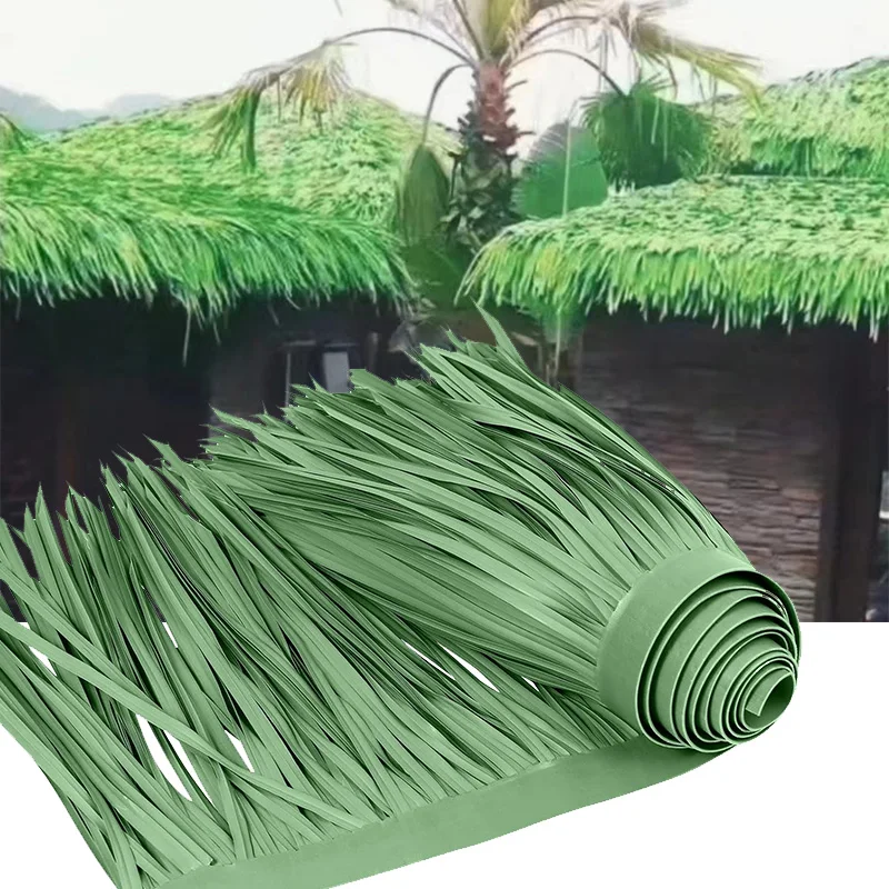 Waterproof Plastic Palm Leaf Grass Green Thatched Roof Synthetic Thatch ...